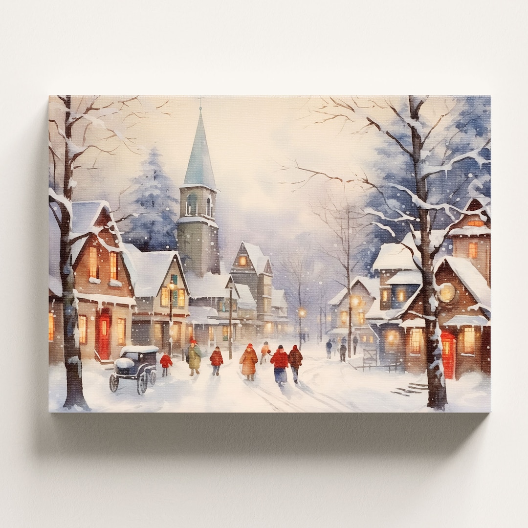 Watercolor Christmas Painting Wall Print Canvas, Winter Print Wall Art ...