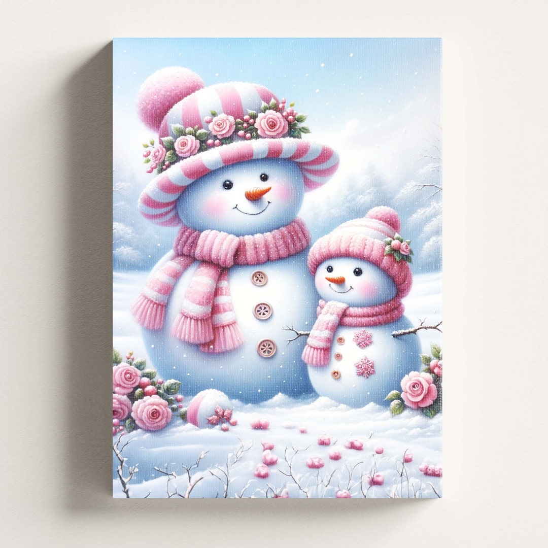 Valentine's Day Snowman Couple Canvas Poster, Valentine's Day, Pink ...
