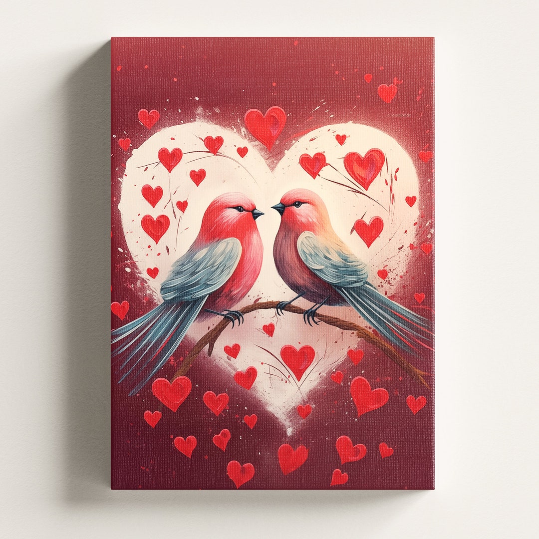 Lovebirds Valentine's Wall Art Canvas, Birds Wall Decor, Valentine's ...