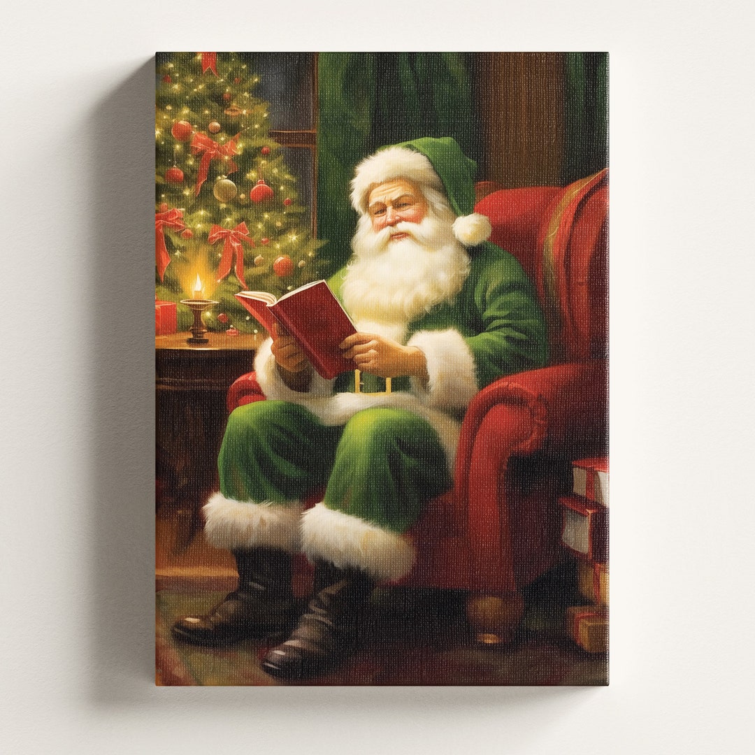 Christmas Santa Claus Wearing Green Robes Wall Art Canvas, Vintage ...