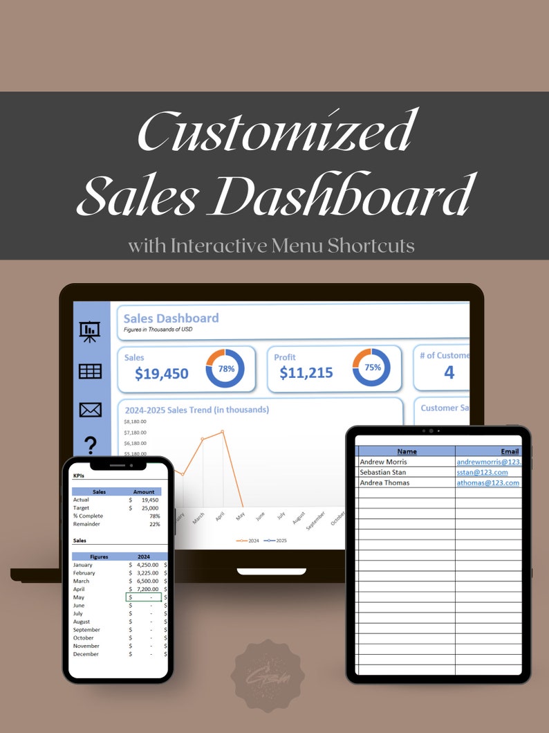 Simple Customized Sales Dashboard / Excel Template / Business ...