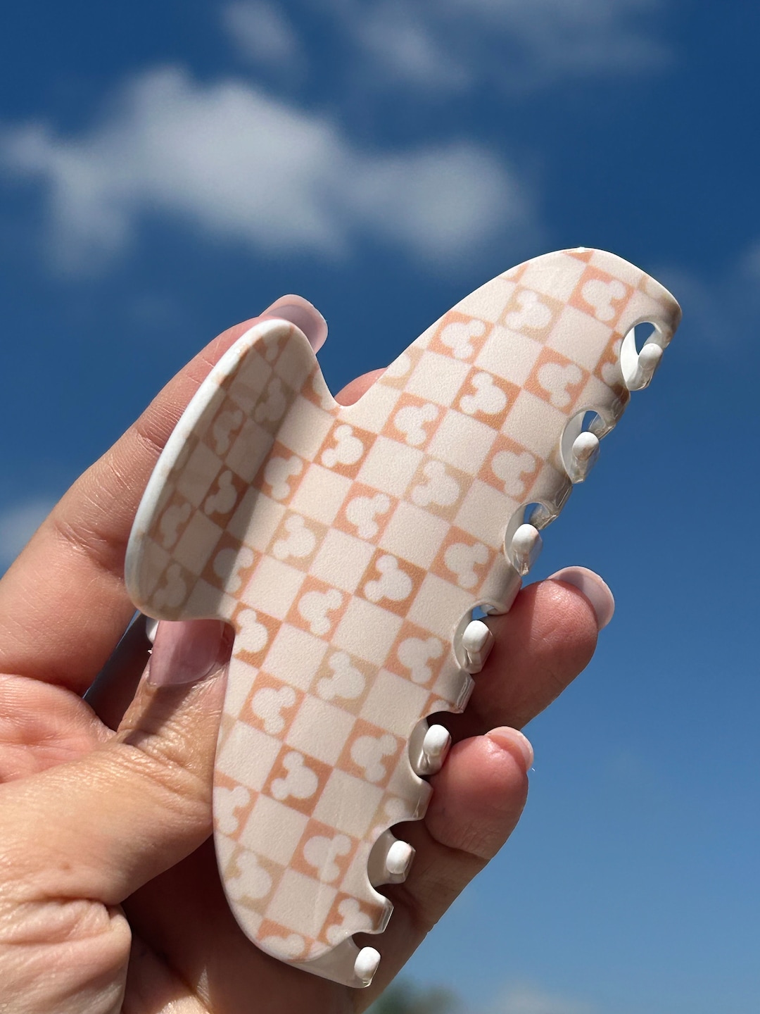 Neutral Checker Mouse Pattern Hair Claw Clip for Her, Checker Claw Clip ...