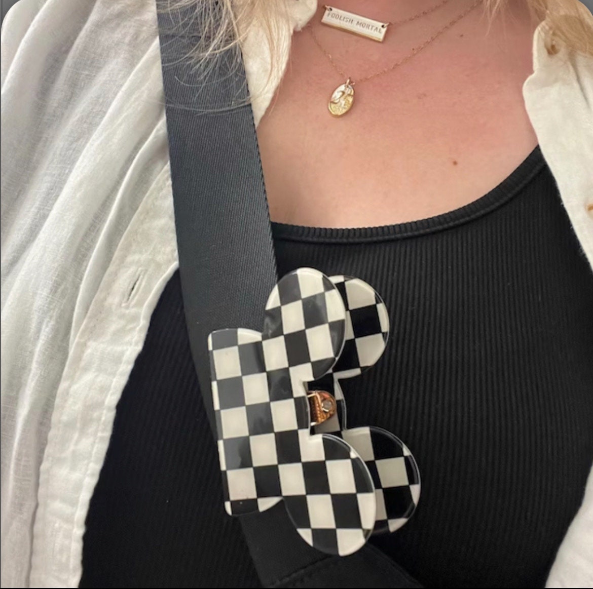 Mouse Checker Black and White Hair Claw Clip, Alligator Hair Clip for ...