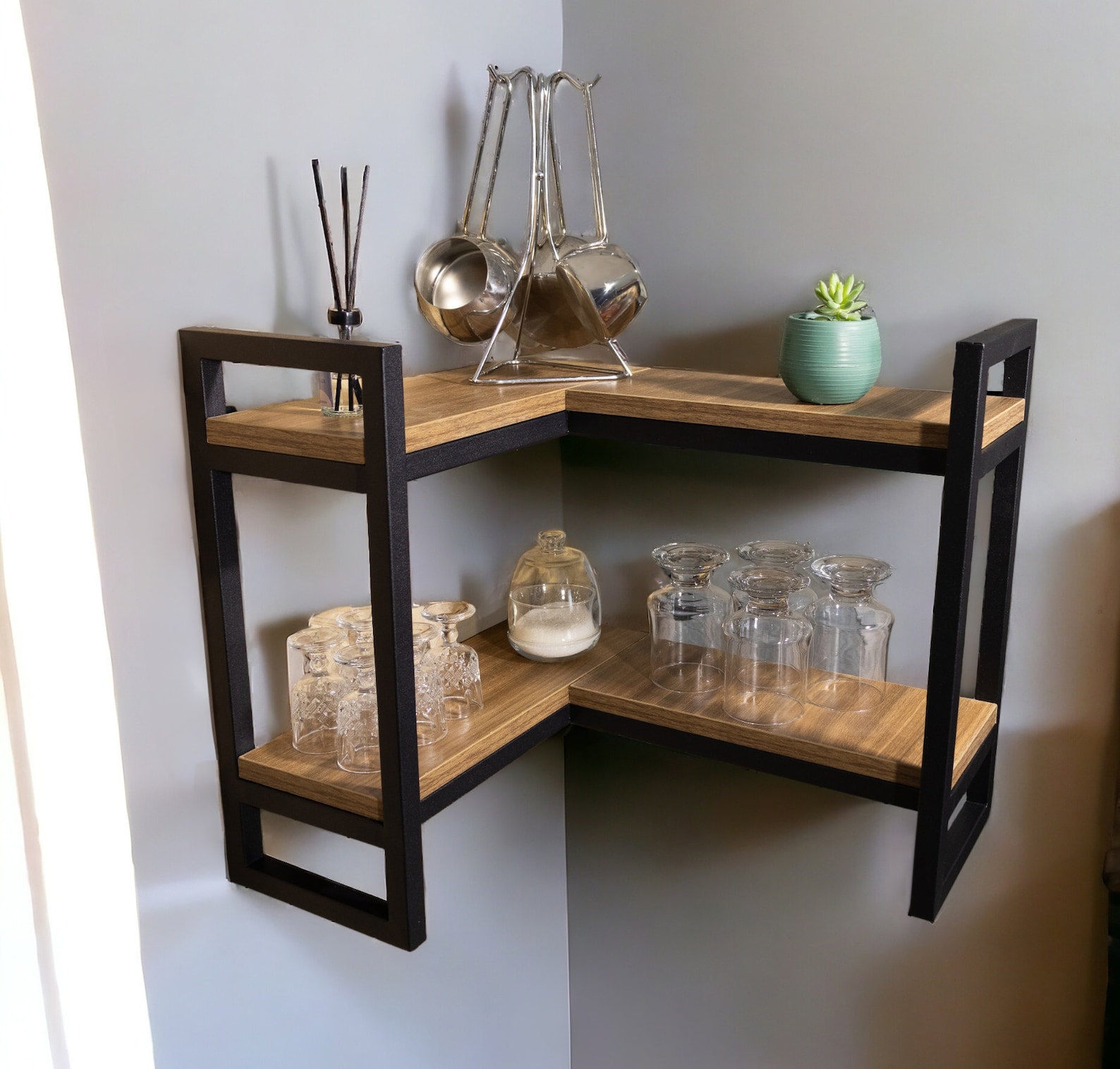 Handmade Wall Corner Shelf, Home Kitchen Organizers, Unique Corner ...