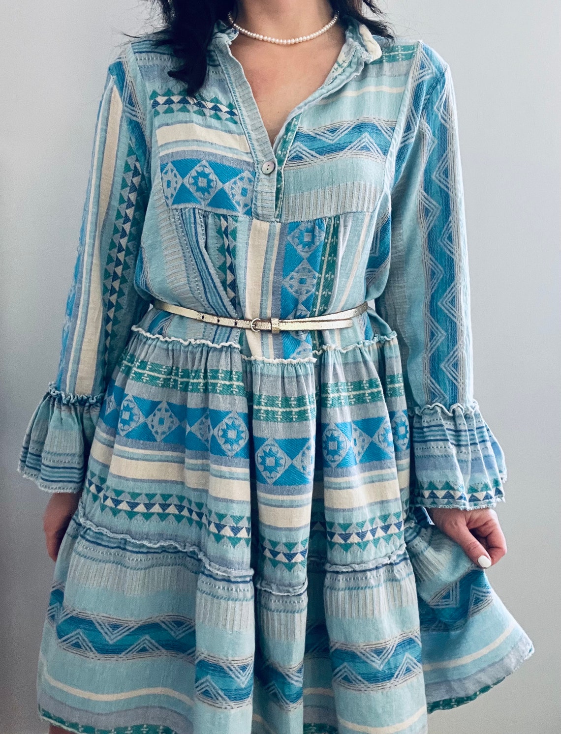 Aztec Summer Embroidered Cotton Tiered Midi Dress. Lightweight Bohemian ...