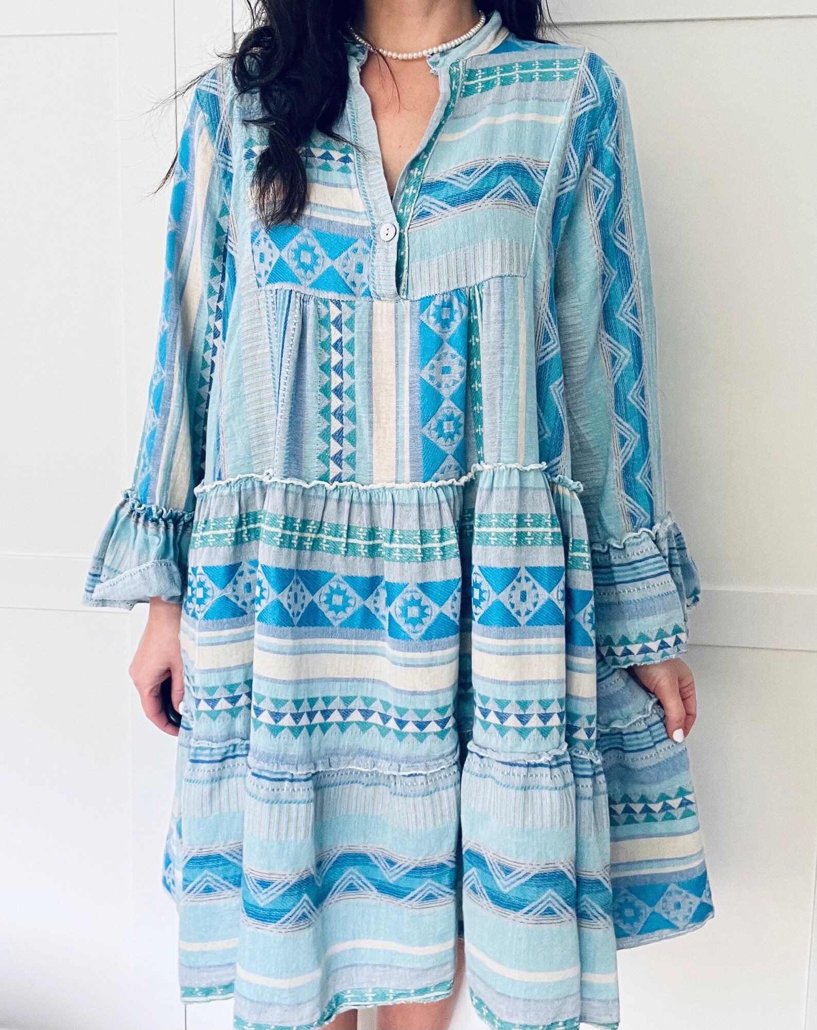 Aztec Summer Embroidered Cotton Tiered Midi Dress. Lightweight Bohemian ...