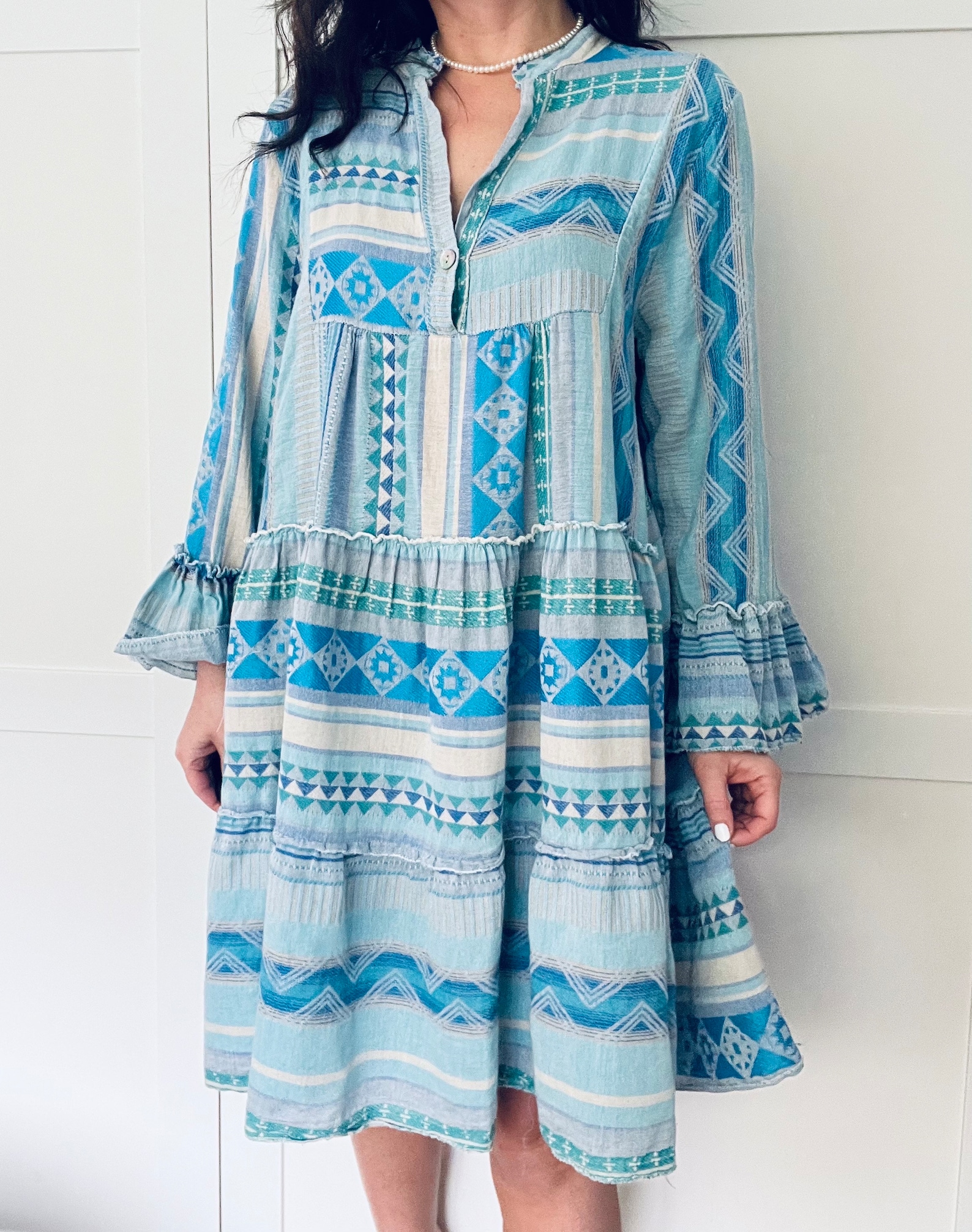 Aztec Summer Embroidered Cotton Tiered Midi Dress. Lightweight Bohemian ...