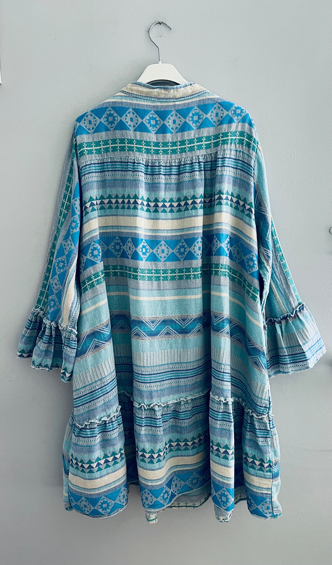 Aztec Summer Embroidered Cotton Tiered Midi Dress. Lightweight Bohemian ...