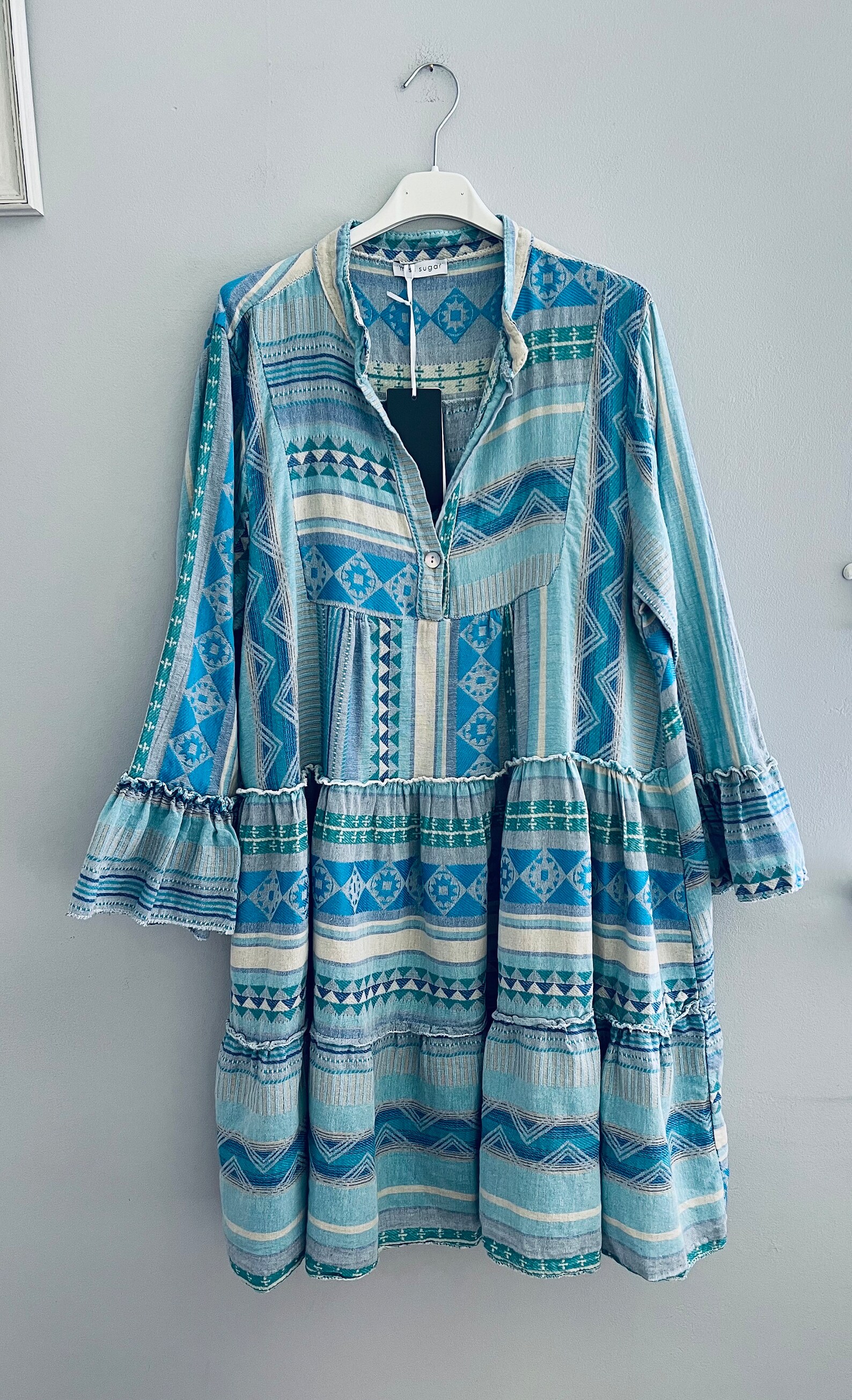 Aztec Summer Embroidered Cotton Tiered Midi Dress. Lightweight Bohemian ...