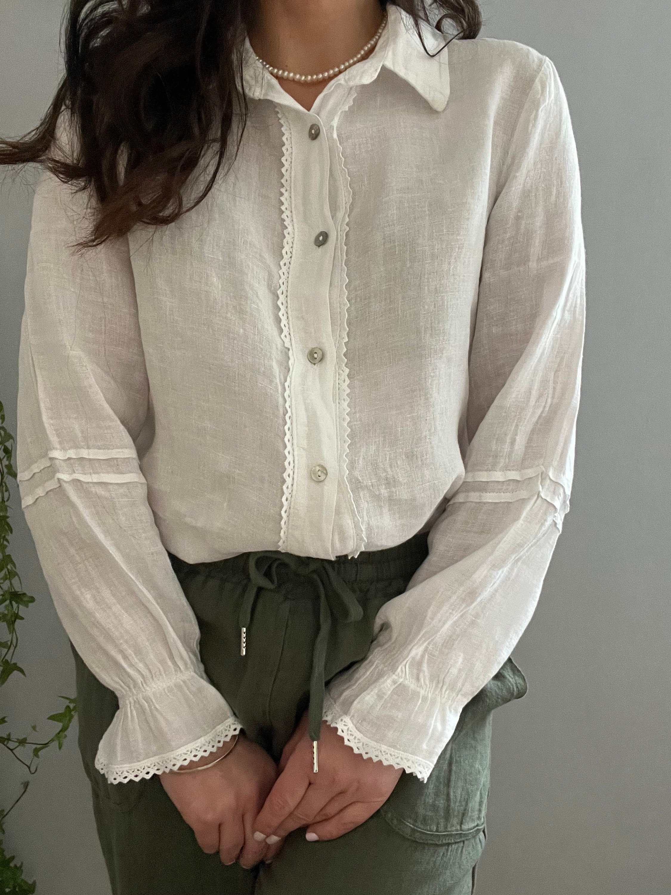 Ladies 100% Linen Button Shirt Blouse. Natural Pure Linen Blouse. Made ...