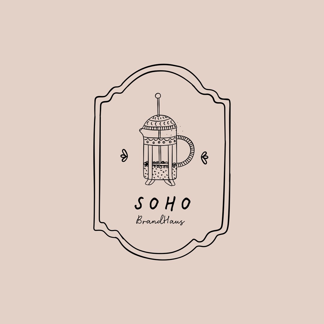 French Press Logo Branding Bundle | Premade, Boho, Minimalist, Hand ...