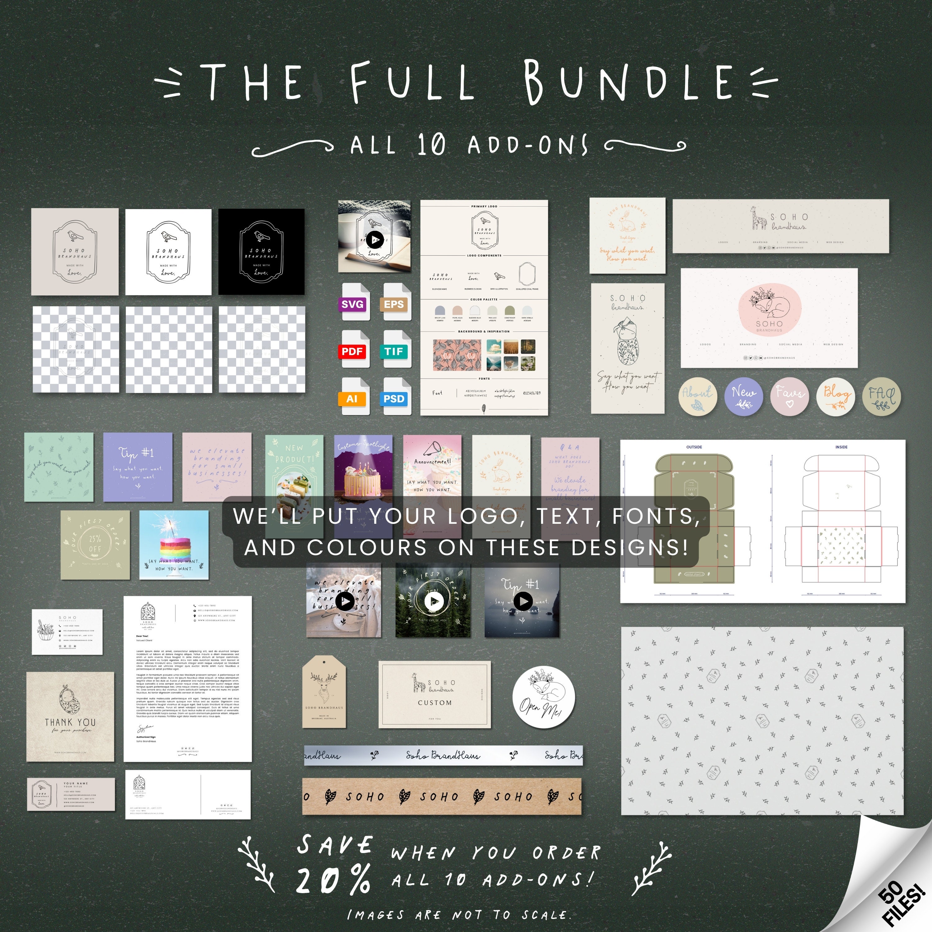 Piping Bag Logo Branding Bundle Personalized, Modern, Boho, Chic ...