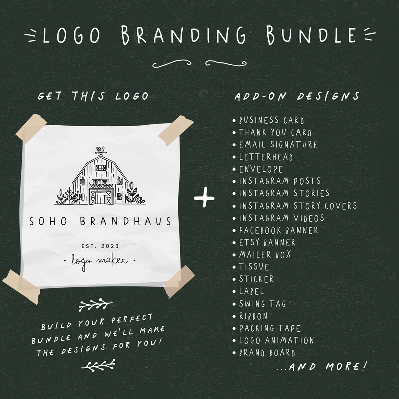 Barn Logo Branding Bundle | Premade, Personalized, Boho, Hand Drawn ...