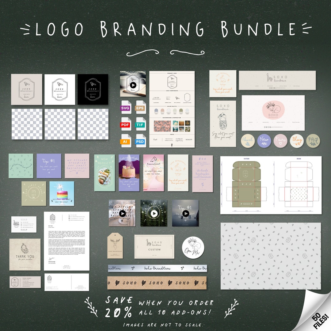 Logo Branding Bundle | Premade Logo Personalized Logo Boho Logo Hand ...