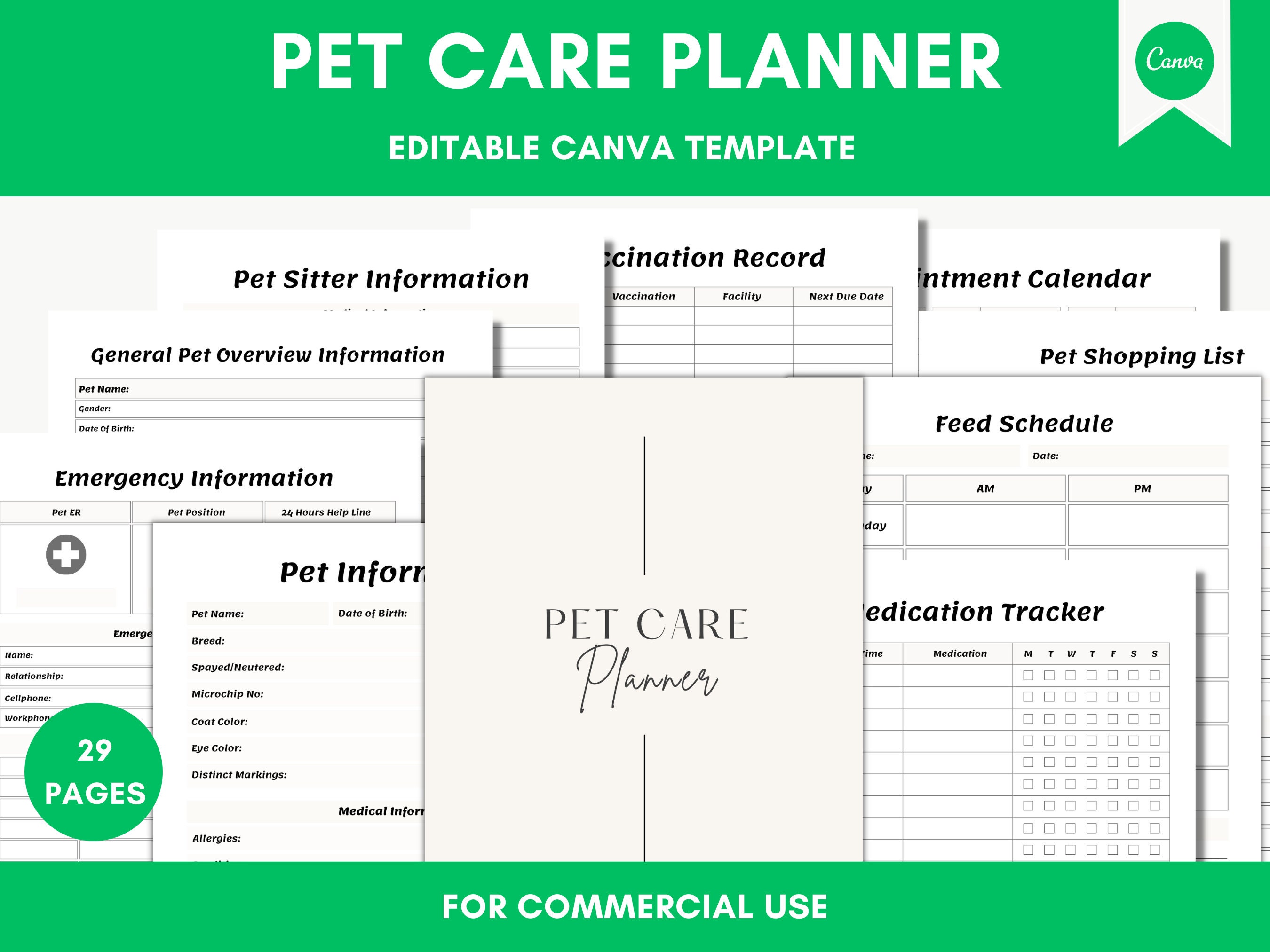 Editable Pet Care Planner Templates in Canva | Canva Template Pack ...