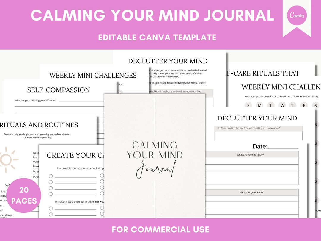 Editable Calming Your Mind Planner in Canva | Canva Template Pack ...