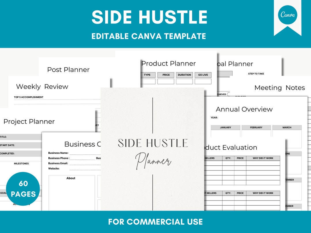 Editable Side Hustle Planner Template in Canva | Canva Template Pack ...