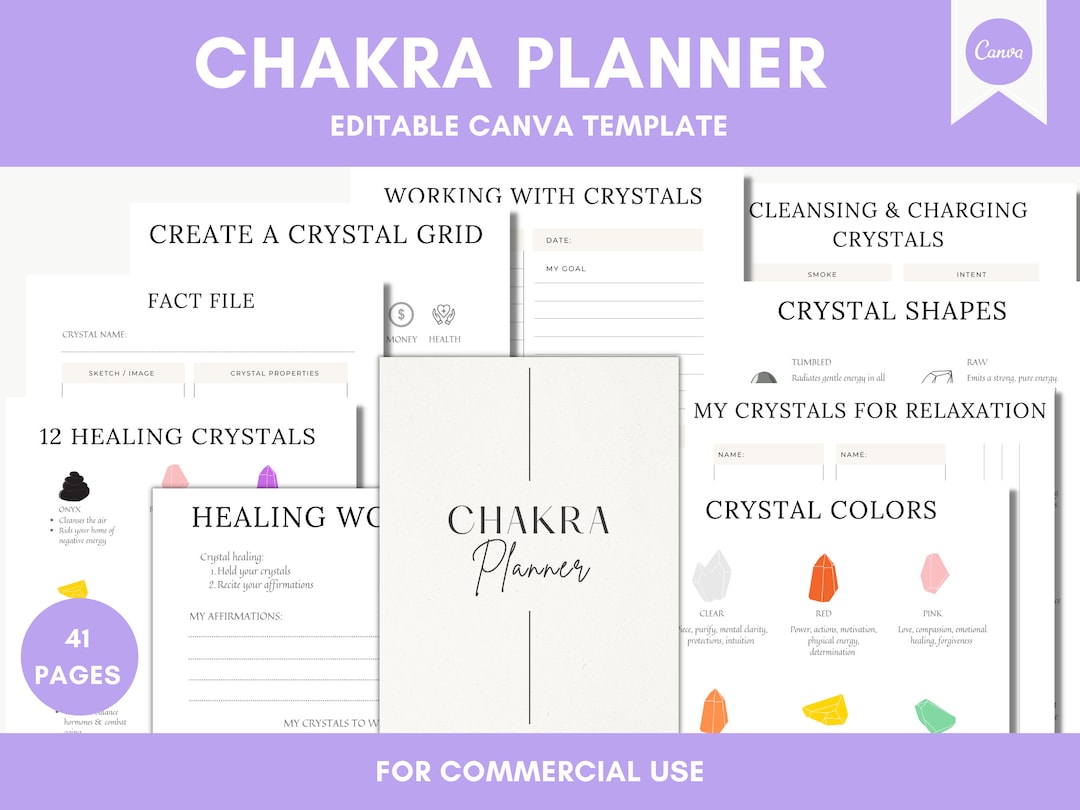 Editable Chakra Planner in Canva Canva Template Pack Chakra Journal ...