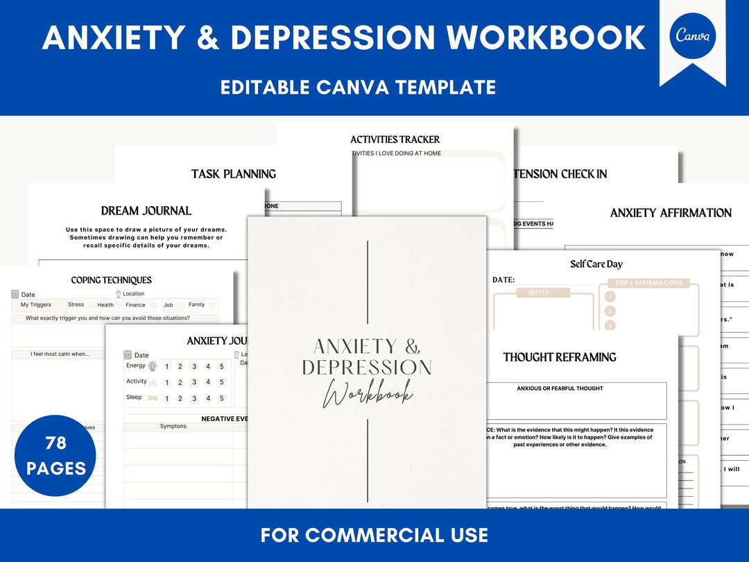 Editable Anxiety & Depression Planner in Canva Canva Template Pack ...