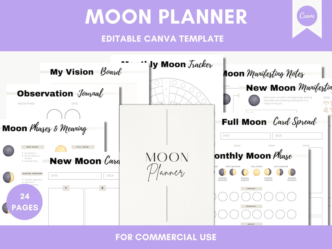 Editable Moon Journal Planner Templates in Canva Canva Template Pack ...