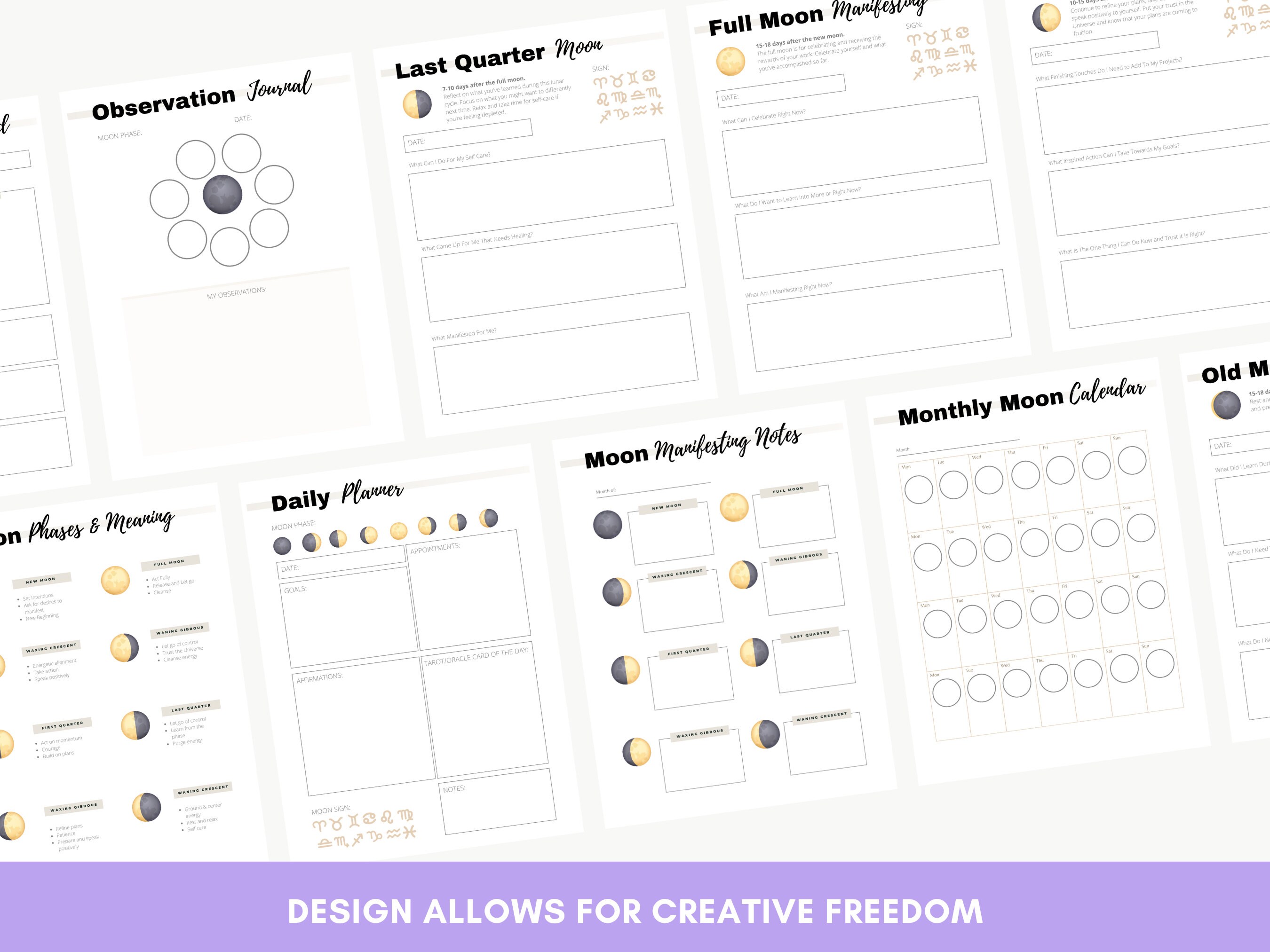 Editable Moon Journal Planner Templates in Canva Canva Template Pack ...