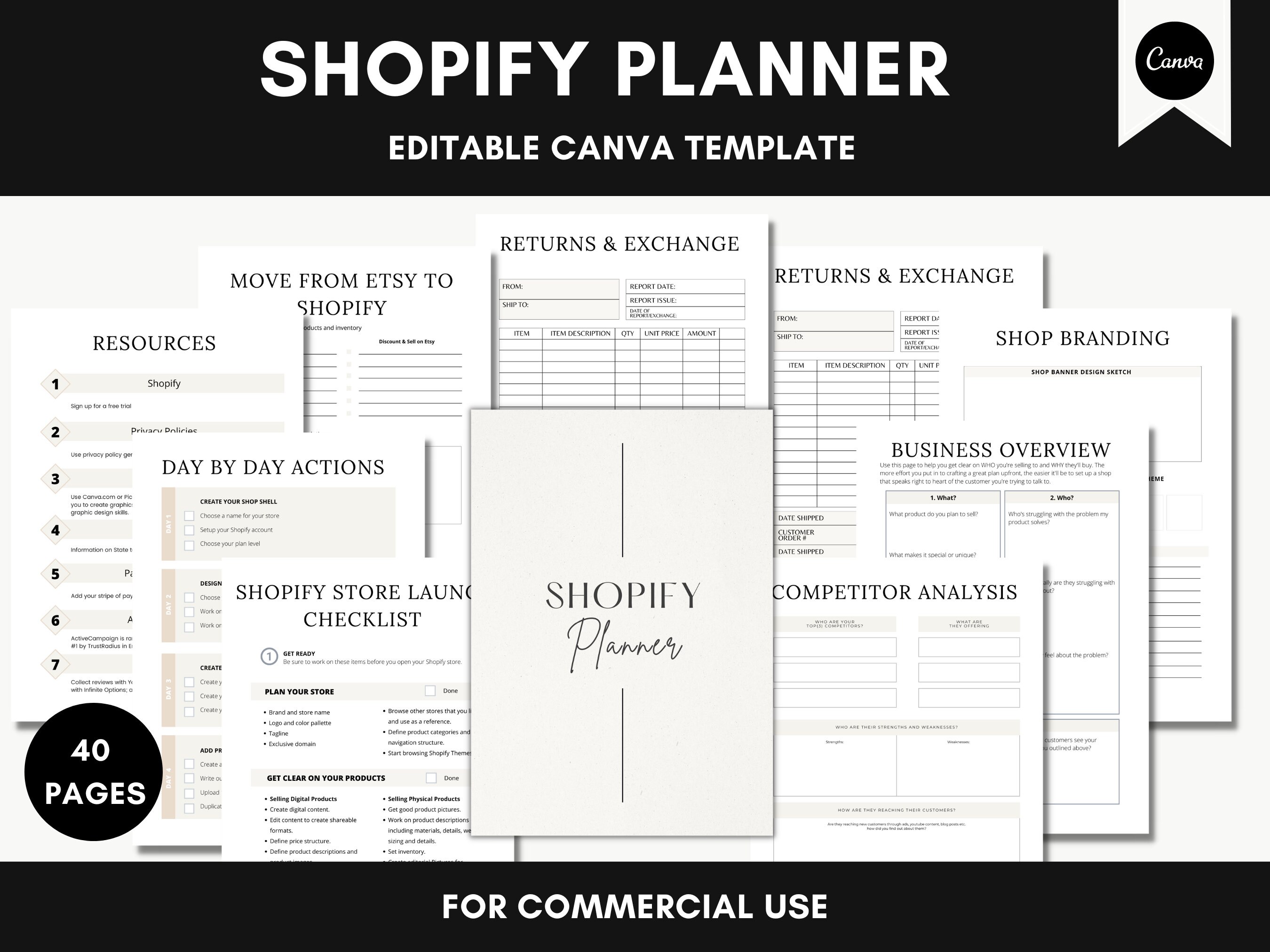 Editable Shopify Store Planner in Canva | Canva Templates | Ecommerce ...
