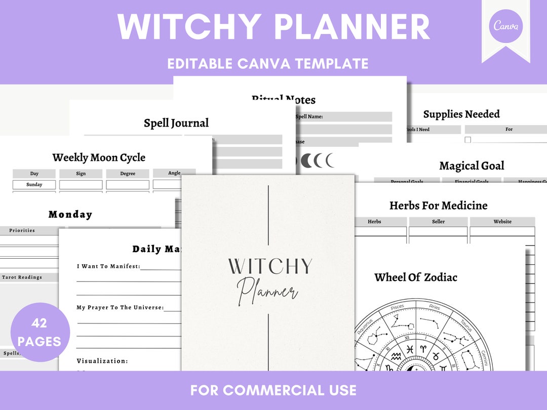Editable Witchy Planner Templates in Canva | Canva Template Pack ...