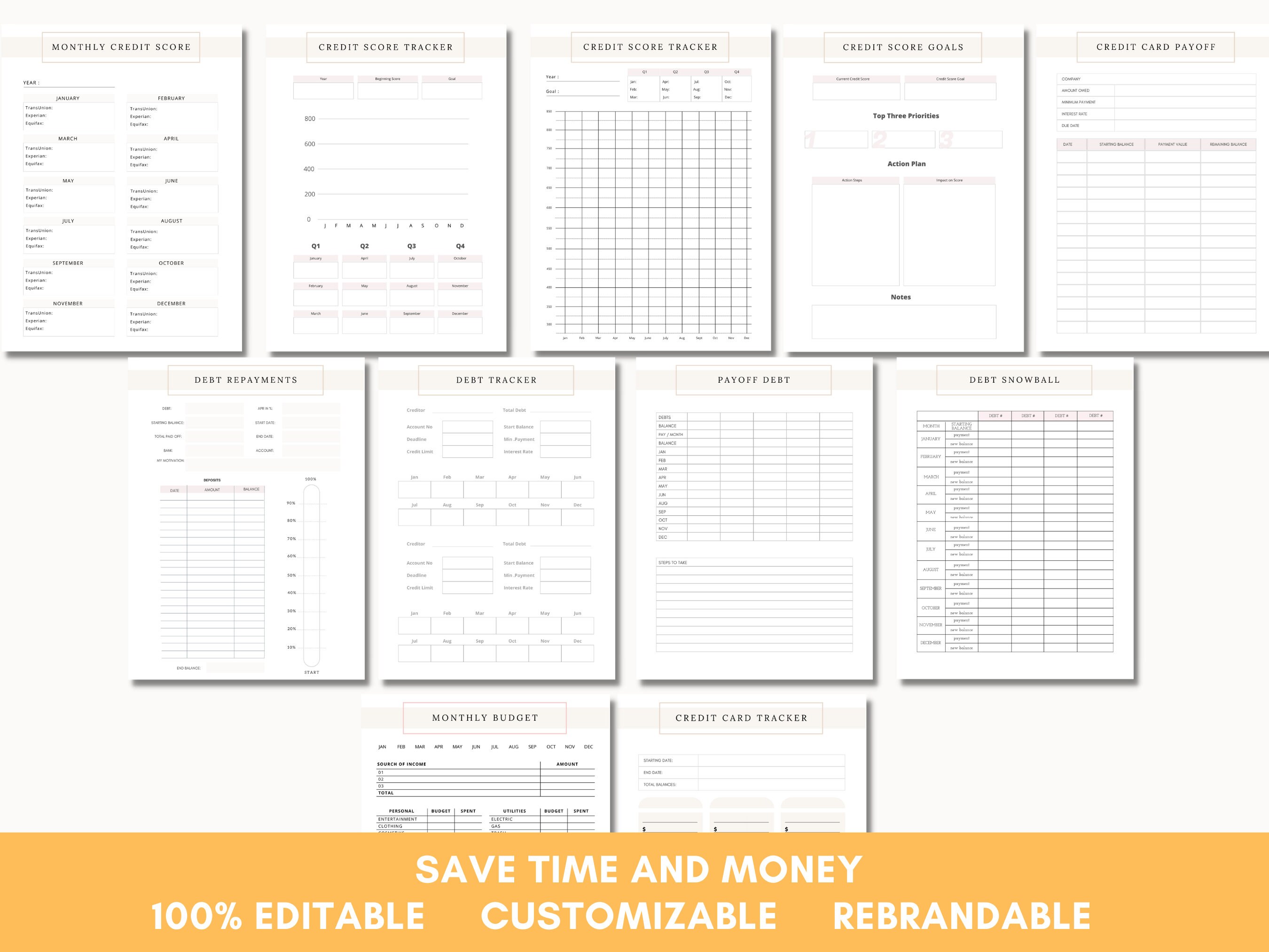 Editable Credit Score Trackers Canva Templates | Commercial Use ...