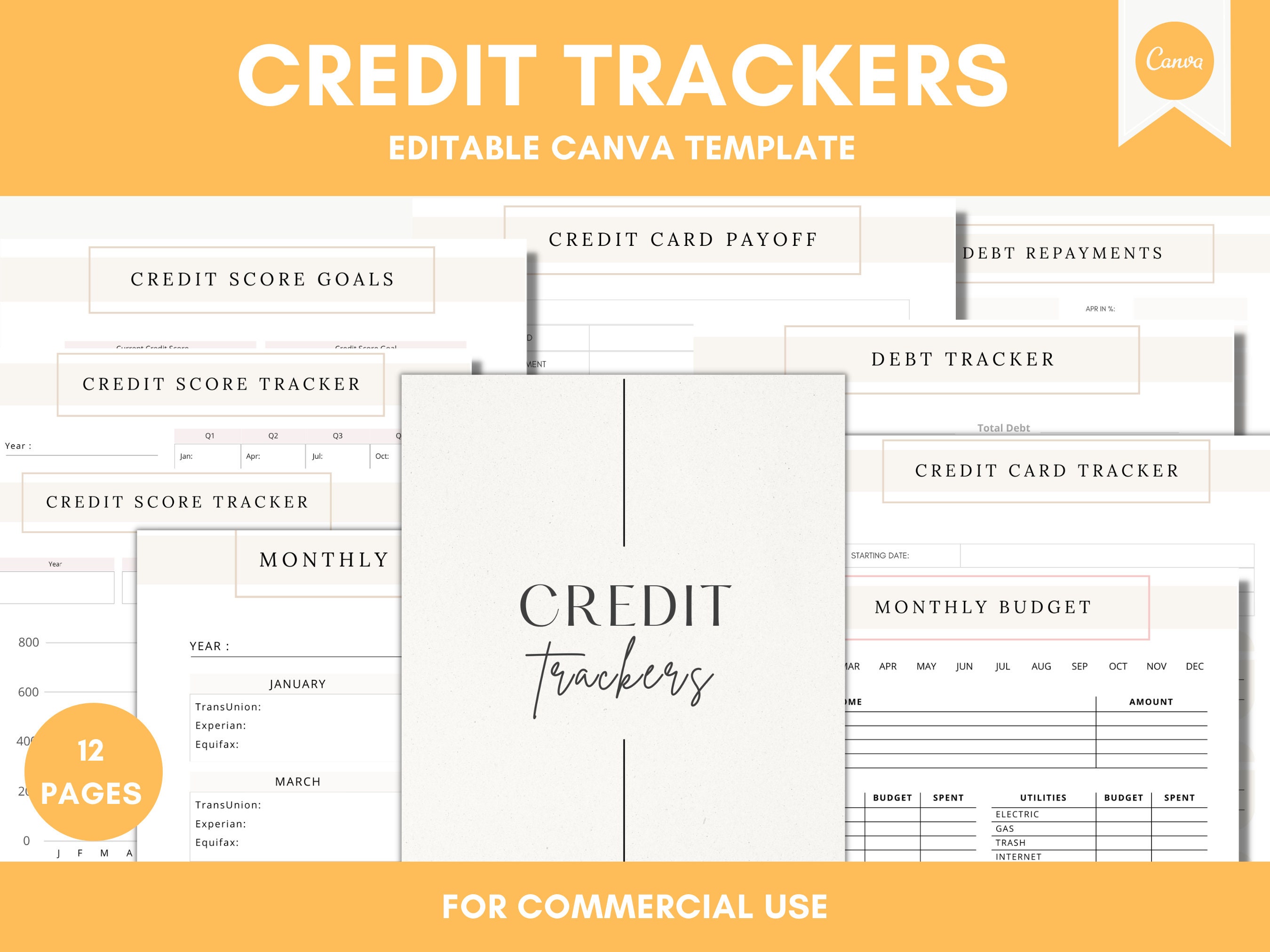 Editable Credit Score Trackers Canva Templates | Commercial Use ...