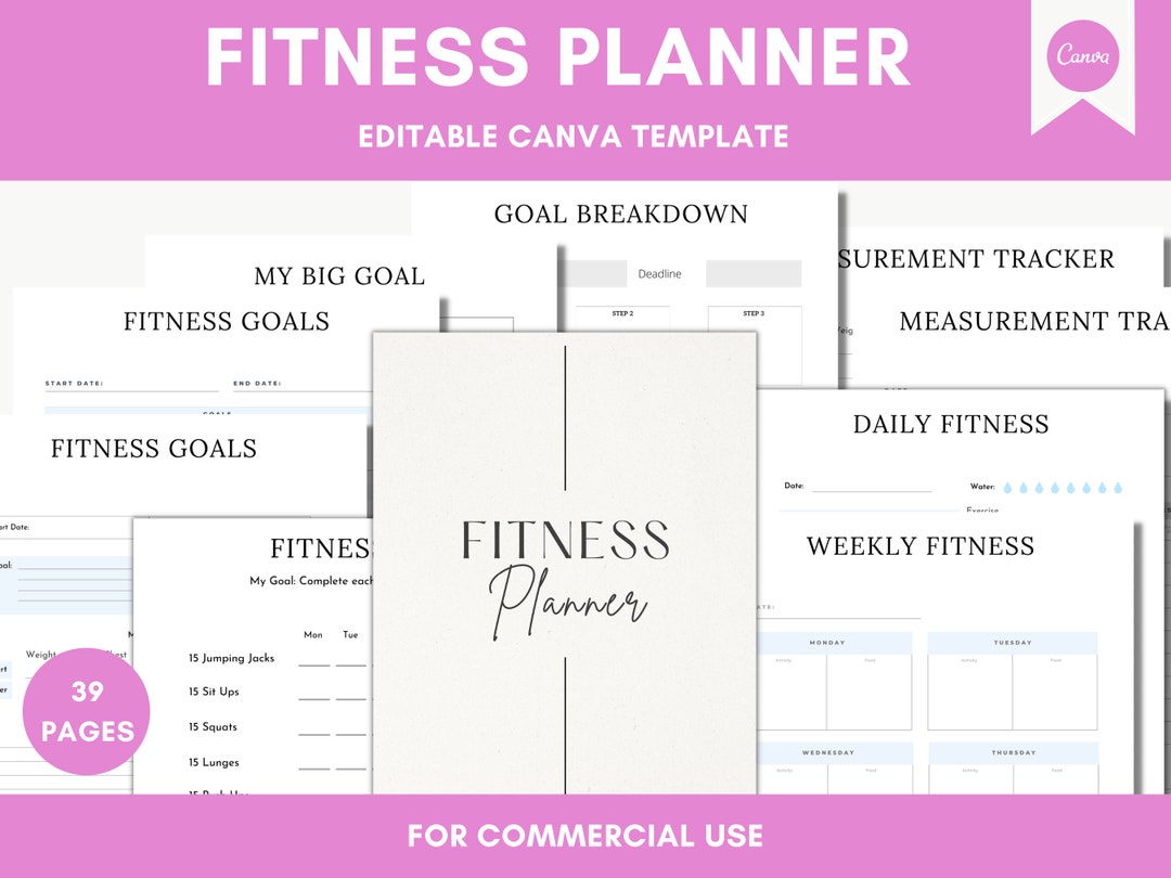 Editable Fitness Planner in Canva Canva Template Pack Weight Loss ...