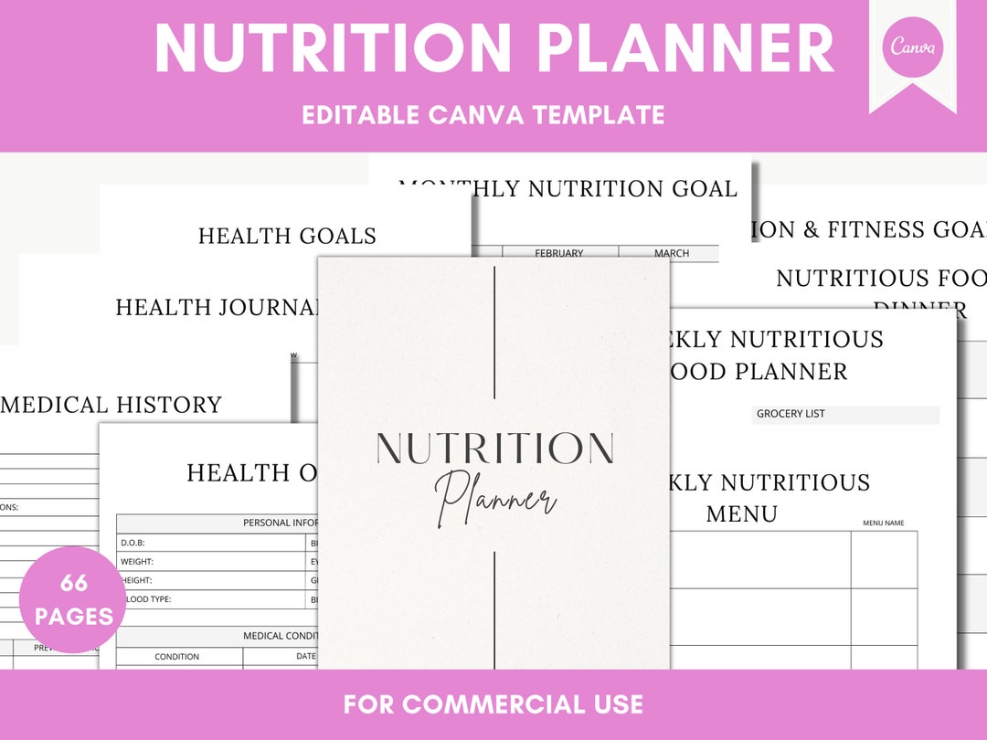 Editable Nutrition Planner in Canva Canva Template Pack Nutrition ...