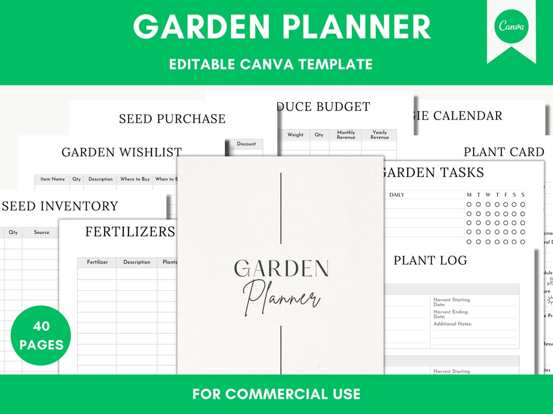 Editable Garden Planner Canva Template Pack Gardening Template Canva ...