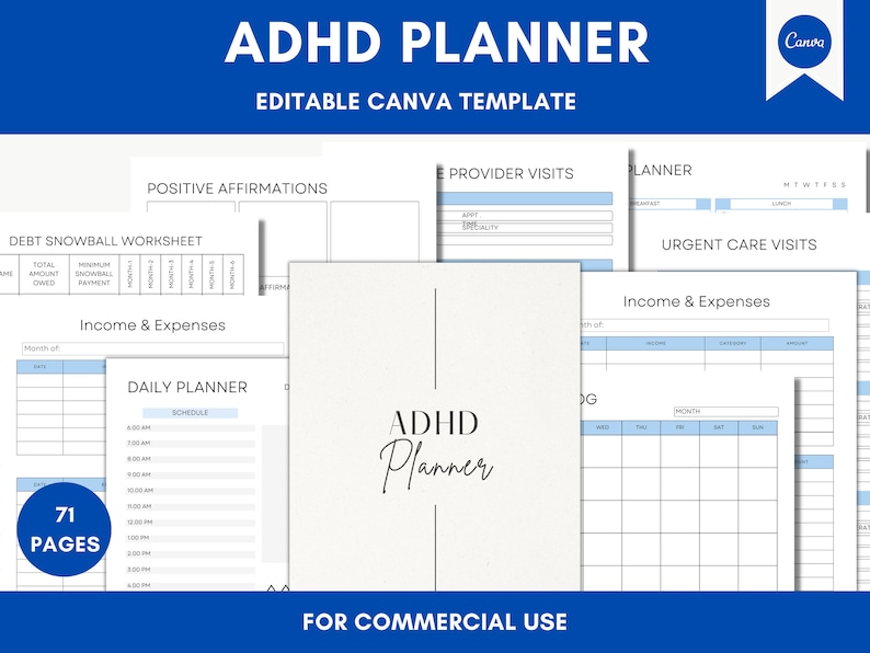 Editable ADHD Tplanner in Canva | Canva Template Pack | Attention ...