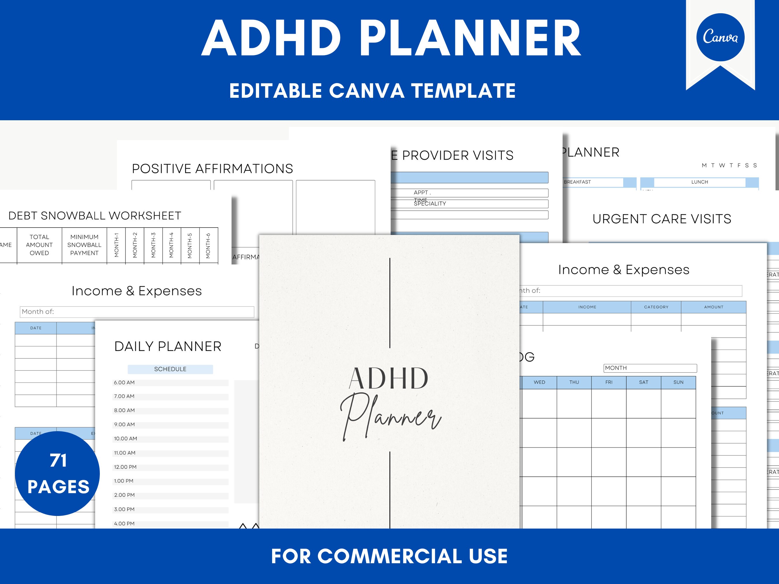 Editable ADHD Tplanner in Canva | Canva Template Pack | Attention ...