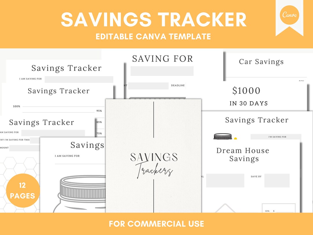 Savings Tracker Canva Templates | Commercial Use | Editable Savings ...