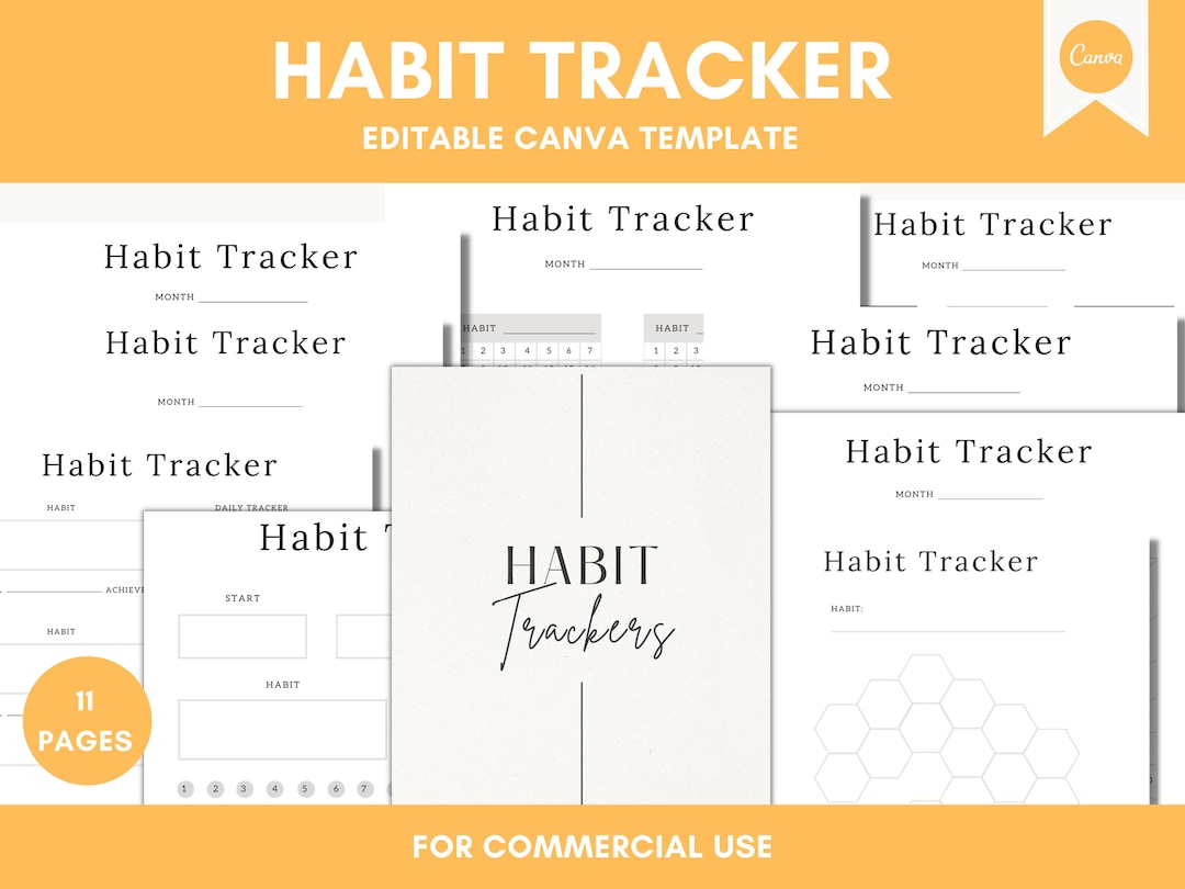 Habit Trackers Canva Templates | Commercial Use | Editable Habit ...