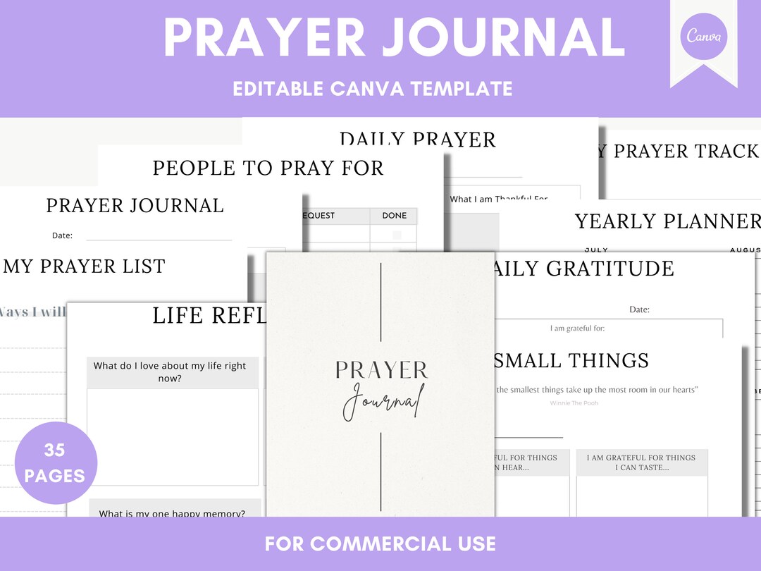 Editable Prayer Journal in Canva | Canva Template Pack | Prayer Planner ...