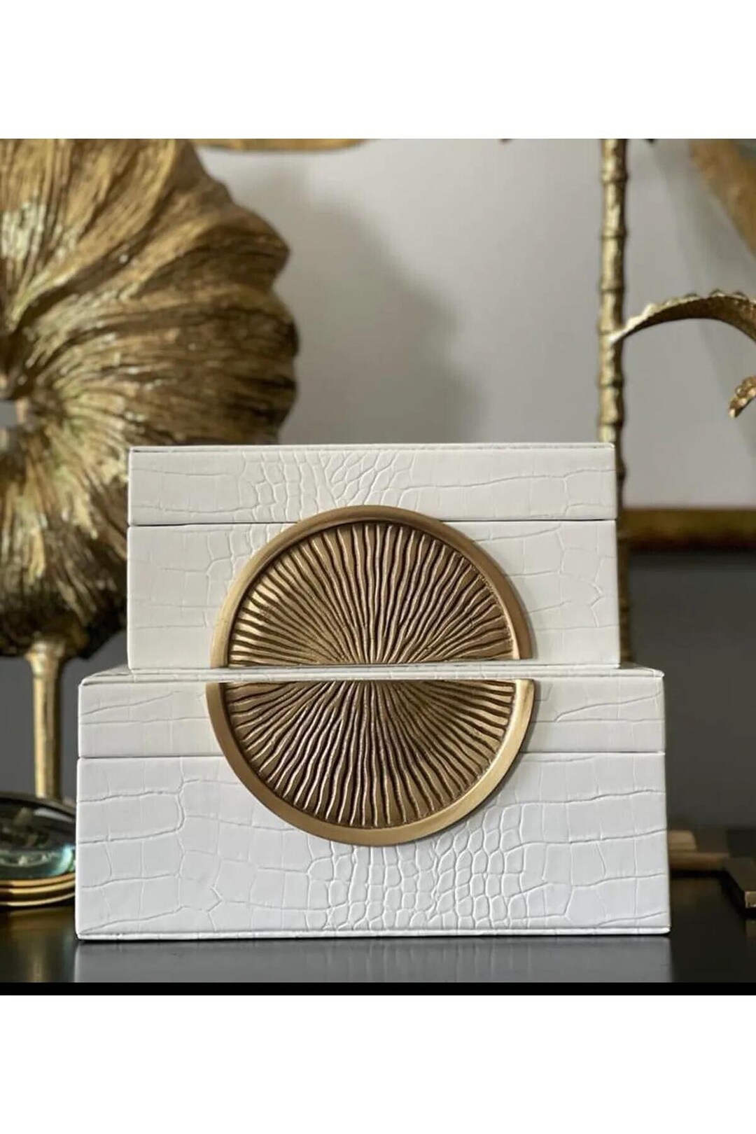 Fancy White Set Leather Boxes for Table Design With Gold - Etsy
