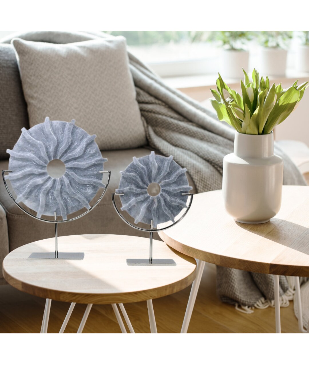 Marble Disc With Silver Metal Stand Gray Marble Disc Modern - Etsy