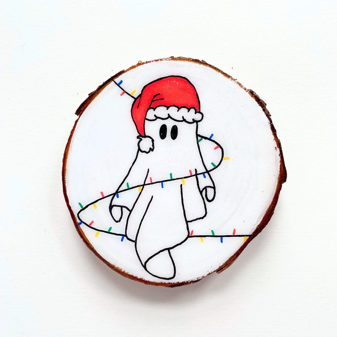 Santa Ghost Wooden Coaster Painted Wooden Log Slice Coaster Handmade ...