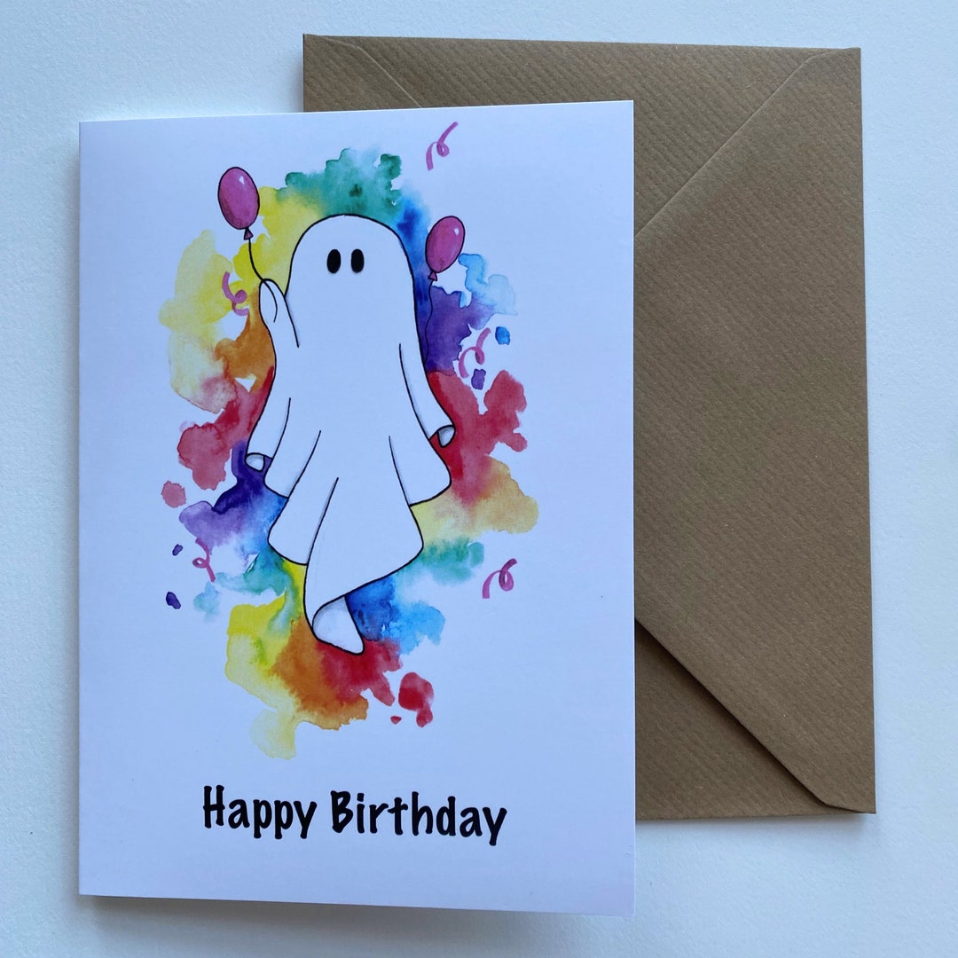 Nigel the Ghost Birthday Card Watercolour Ghost Card Birthday Nigel Birthday Greeting Card ...