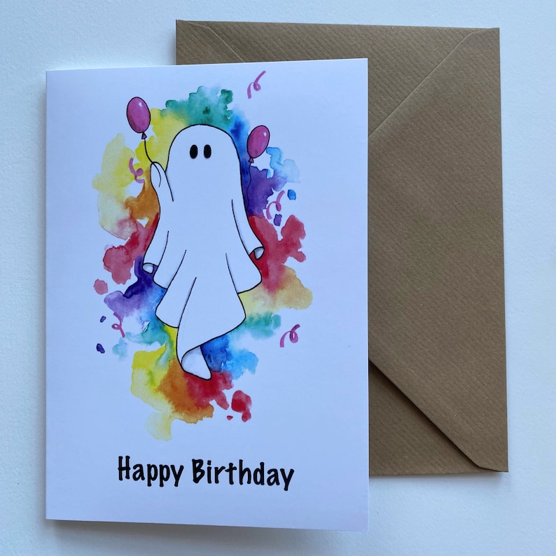 Nigel the Ghost Birthday Card Watercolour Ghost Card Birthday Nigel ...