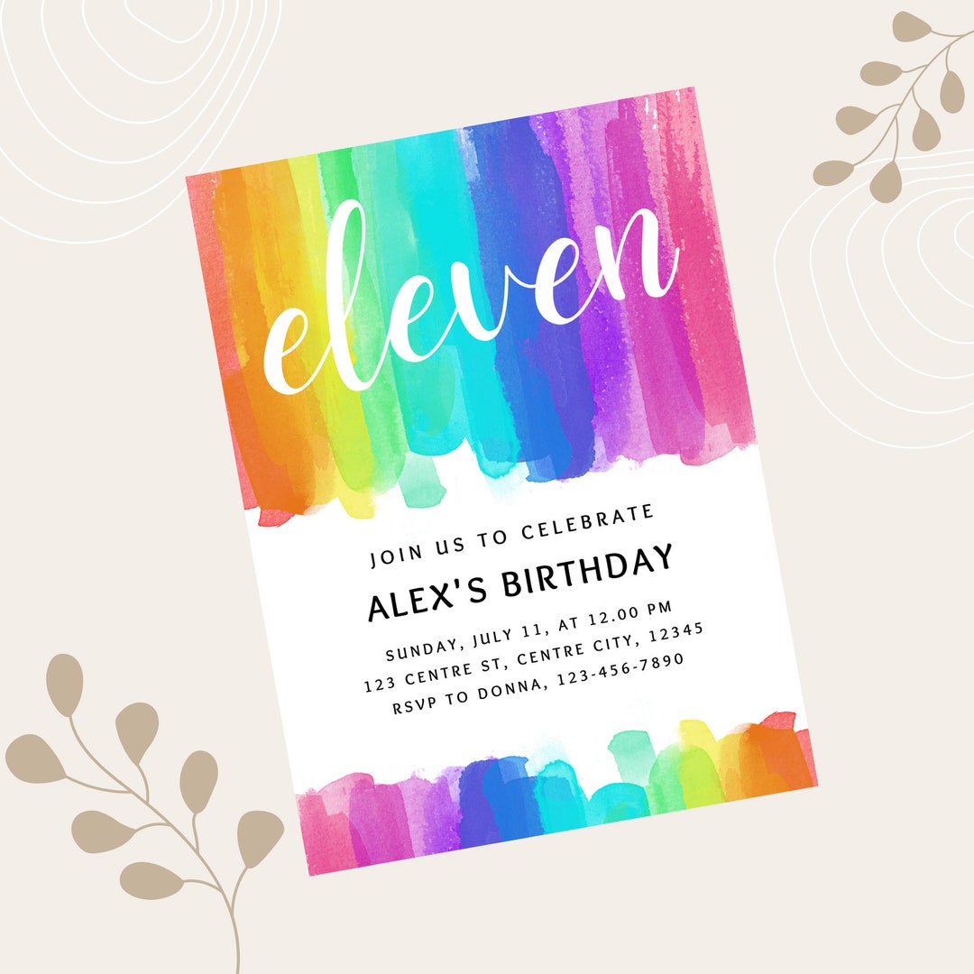 Eleven Birthday Invitation, 11 Invite, Girl Invitation, Rainbow Party ...