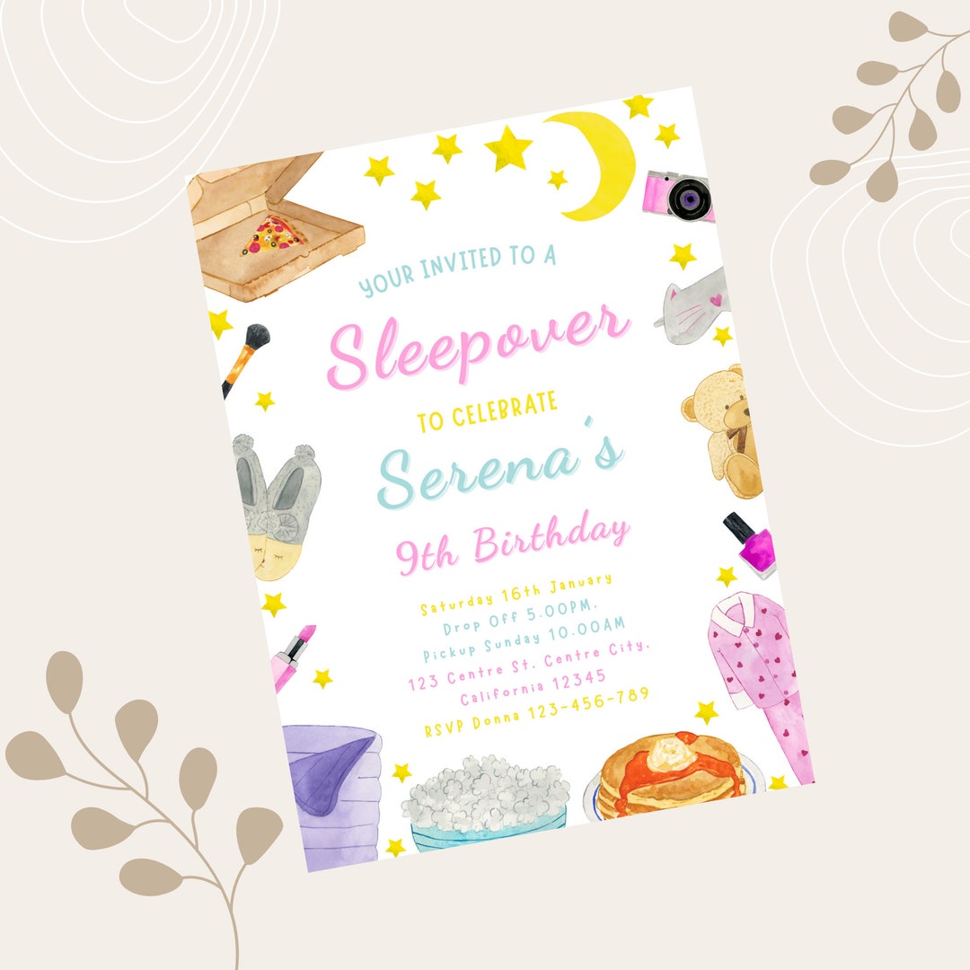 Sleep Over Invitation Slumber Party Invite Editable Invitation Pajama ...