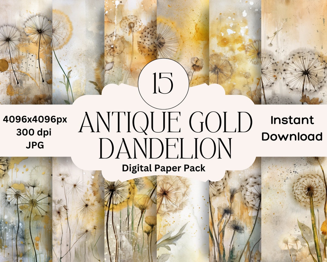 Dandelion Gold Digital Paper Set: Antique Scrapbook Papers (digital ...
