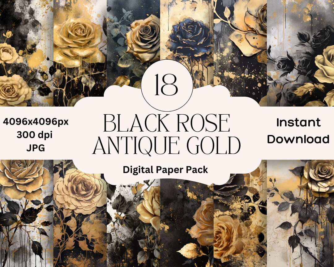 Black Gold Digital Paper Set Junk Journal Printable Digital ...
