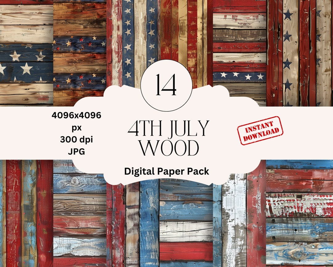 4th of July Wood Digital Paper Set Patriotic Scrapbook Paper Digital ...