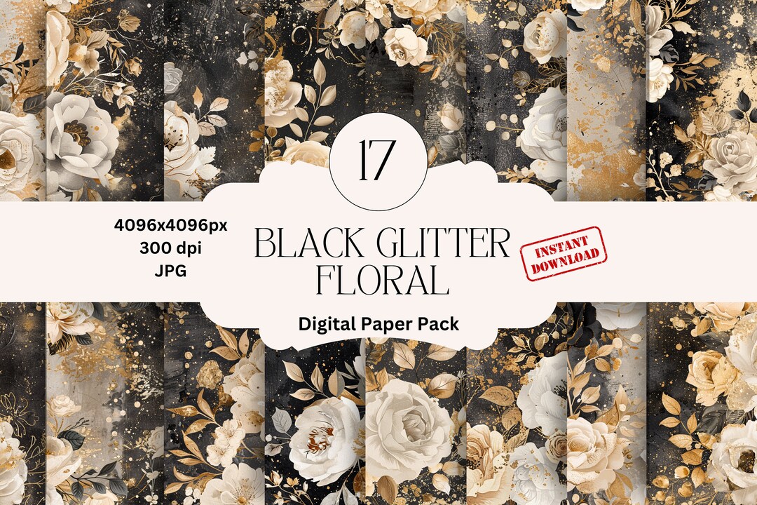 Black Rose Digital Paper Printable Floral Scrapbook Papers Pack Black ...