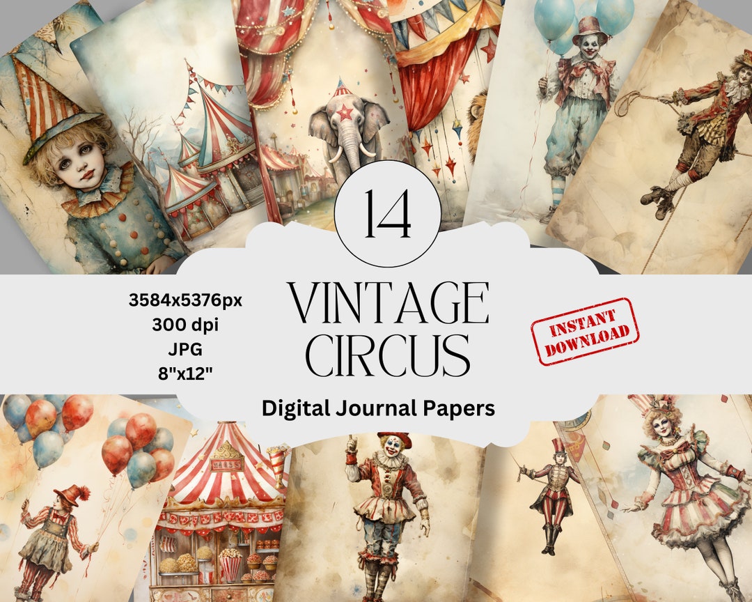 Circus Digital Journal Paper Set Junk Journal Paper Printable Digital ...