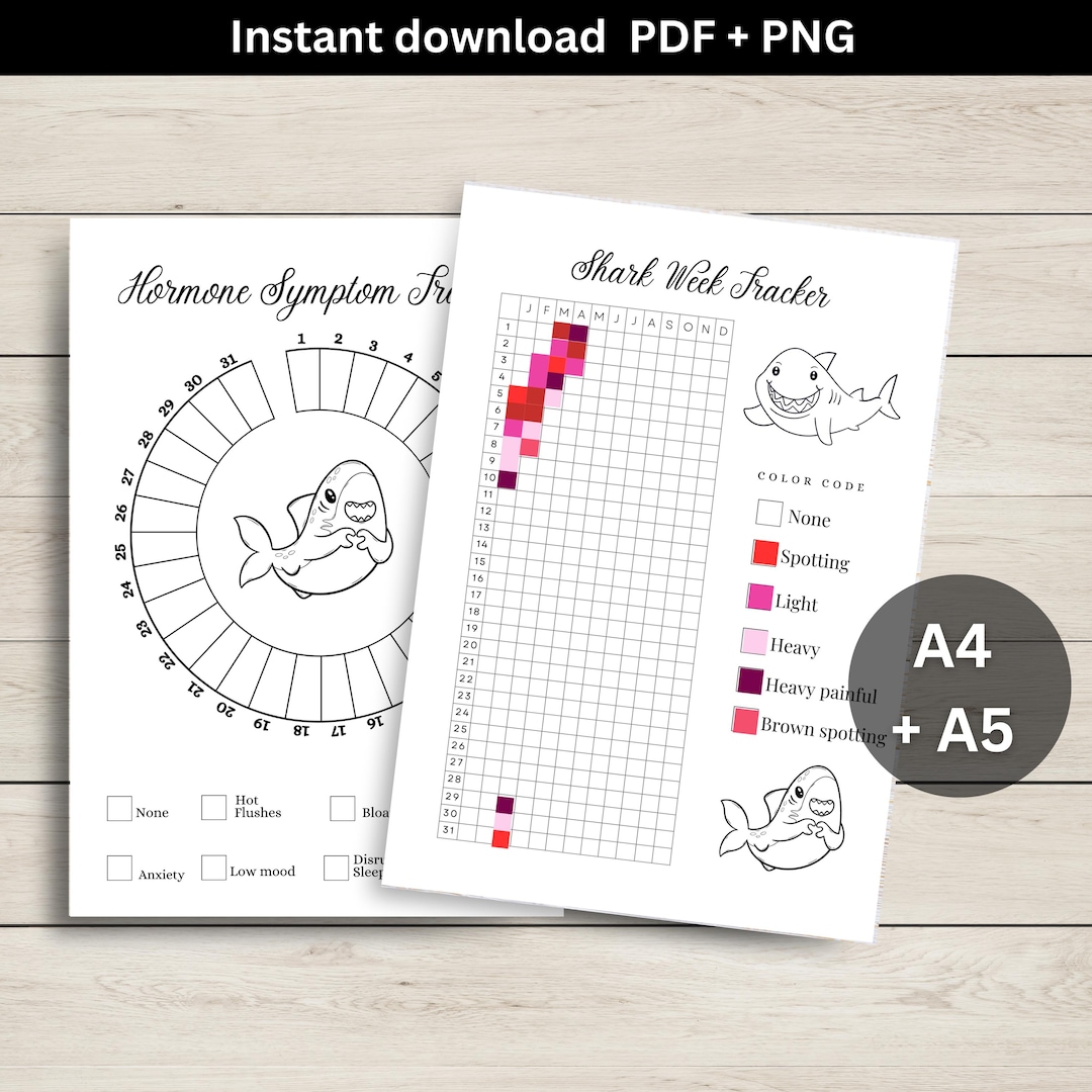Shark Week Tracker A5 A4 Printable Hormonal Tracker Period Tracker ...